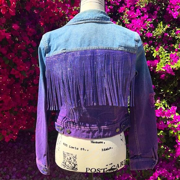 Free People | Jackets & Coats | Custom Ombr Purple Fringe Jean Jacket ...